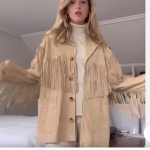 Zara | Jackets & Coats | Zara Sand Fringed Leather Jacket | Poshmark